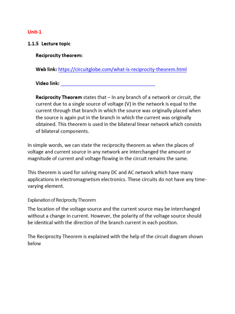 Reciprocity And Compensation Theorem PDF