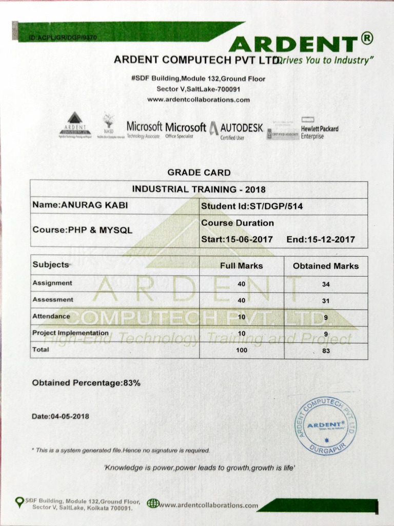 PHP&MYSQL Project Certificate | PDF