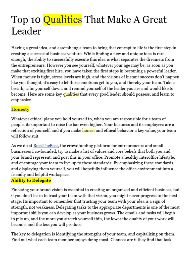 10 Qualities That Make A Great Leader | PDF