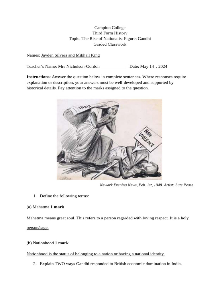 Mahatma Gandhi Worksheet | PDF