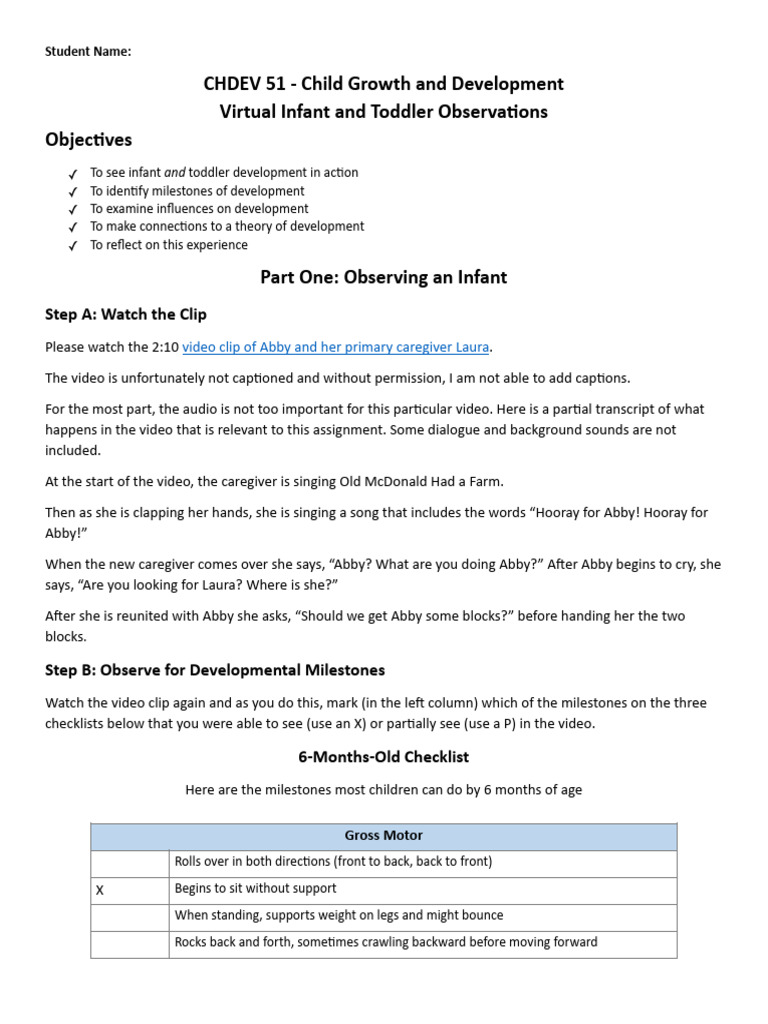 Virtual Infant and Toddler Observation - Student Version-1 | PDF