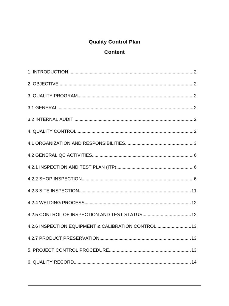 Quality Control Plan | PDF