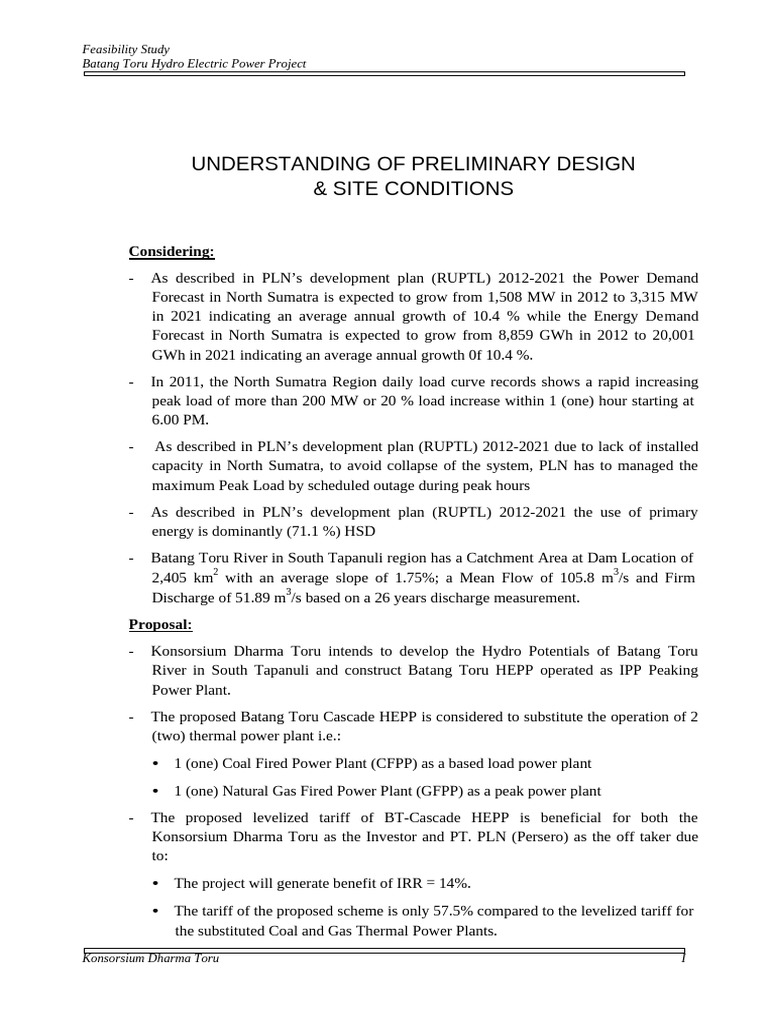 Understanding of The Preliminary Design (FS) and Site Conditions | PDF