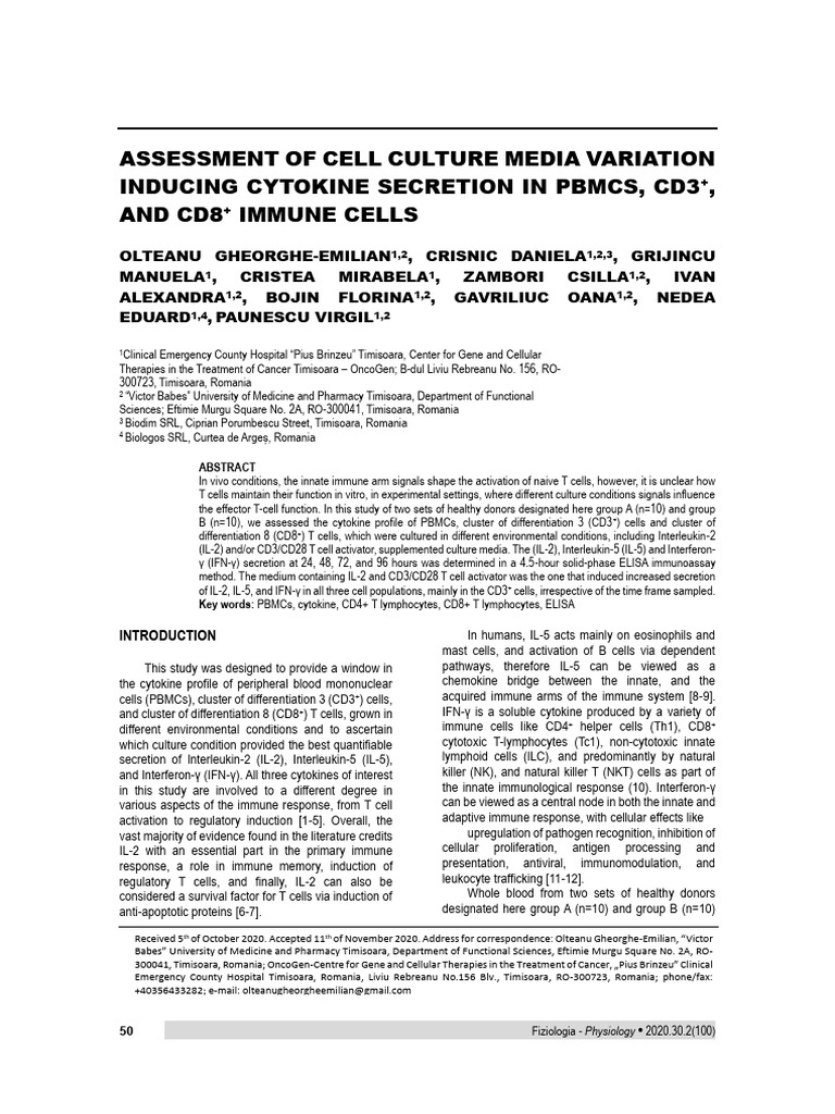 Assessment of Cell Culture Media Variation Inducing Cytokine Secretion ...