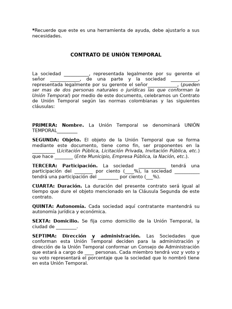 contrato-de-union-temporal | PDF