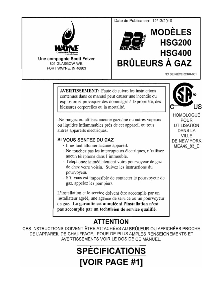 Manual HSG 200, HSG 400 Gas Powered Burners French | PDF