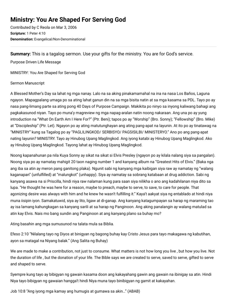 Ministry - You Are Shaped For Serving God | PDF