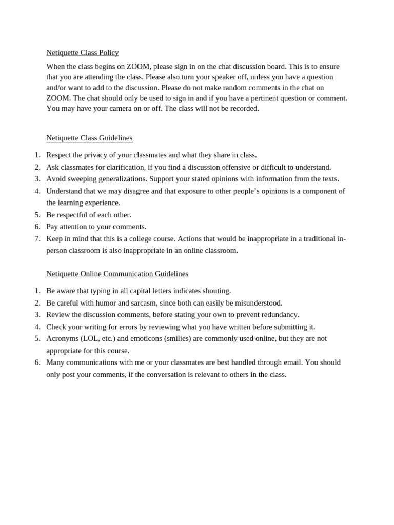 Netiquette Class Policy | PDF