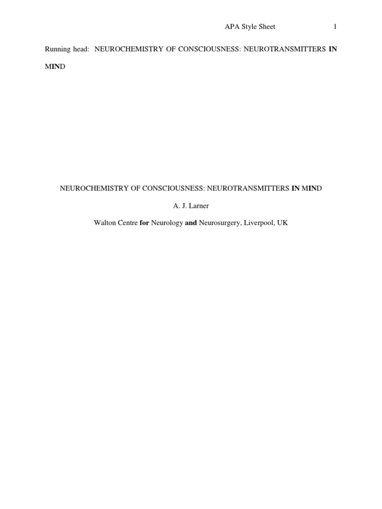APA Style Sheet 1 | PDF | Consciousness | Neurotransmitter