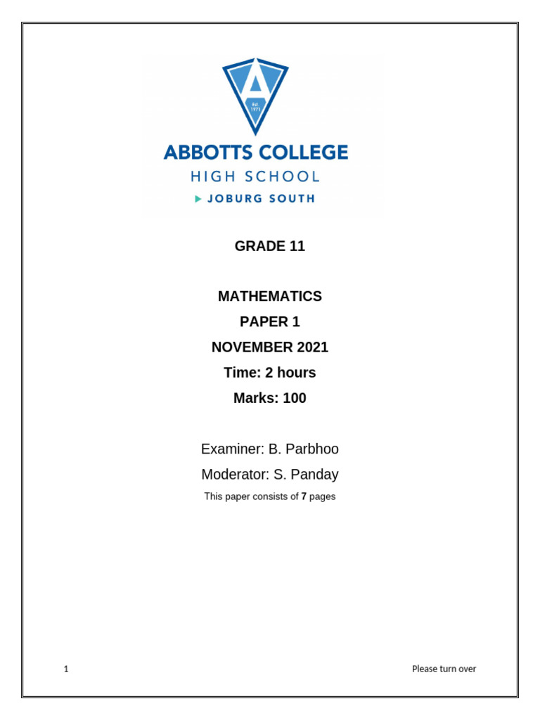 GR 11 Math Nov P1 2021 | PDF | Applied Mathematics | Mathematics