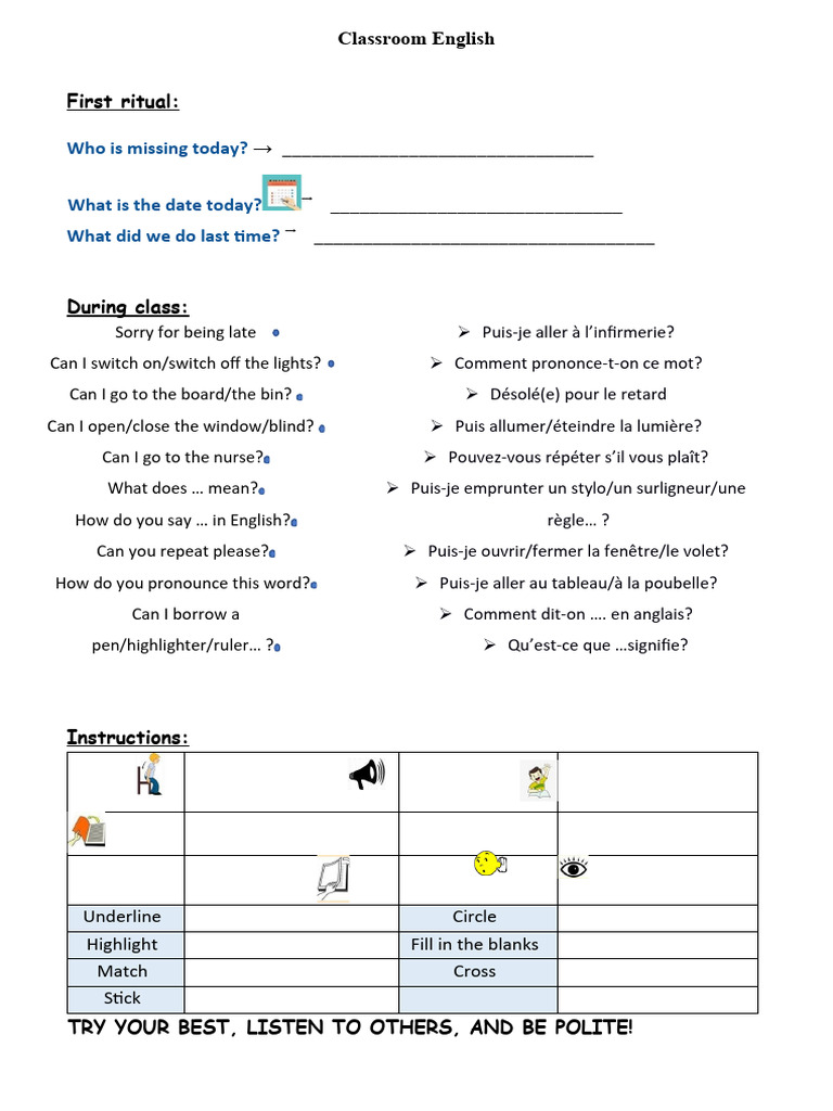 Classroom English - Easy Version | PDF