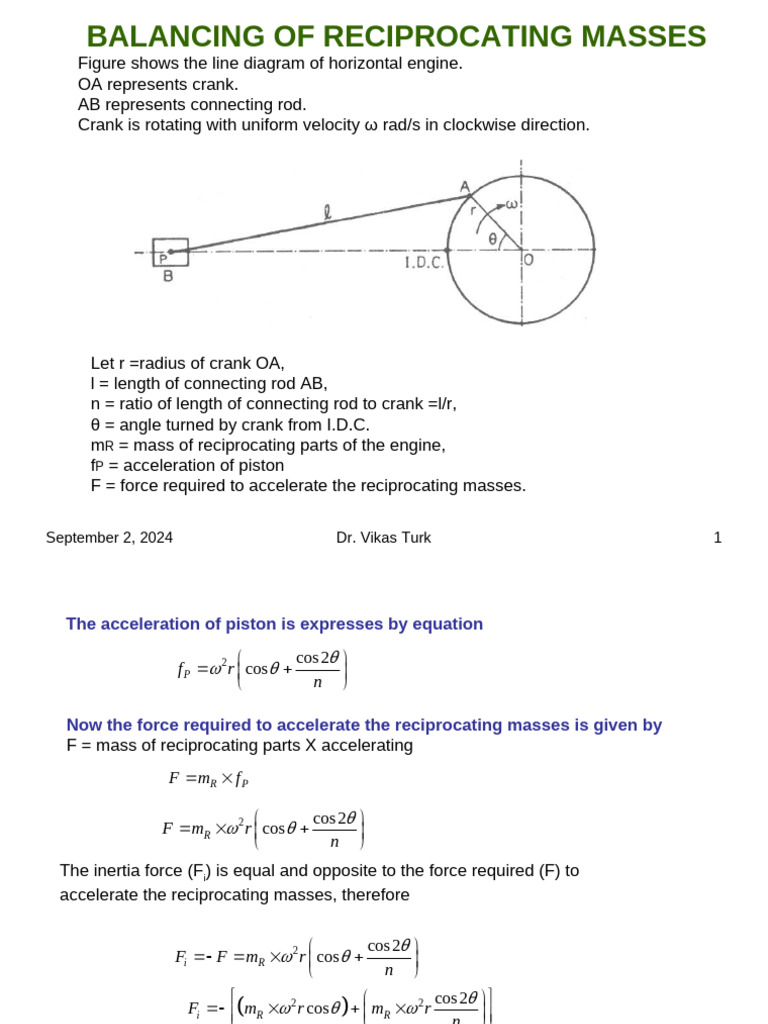 Balancing of Reciprocating Masses | PDF