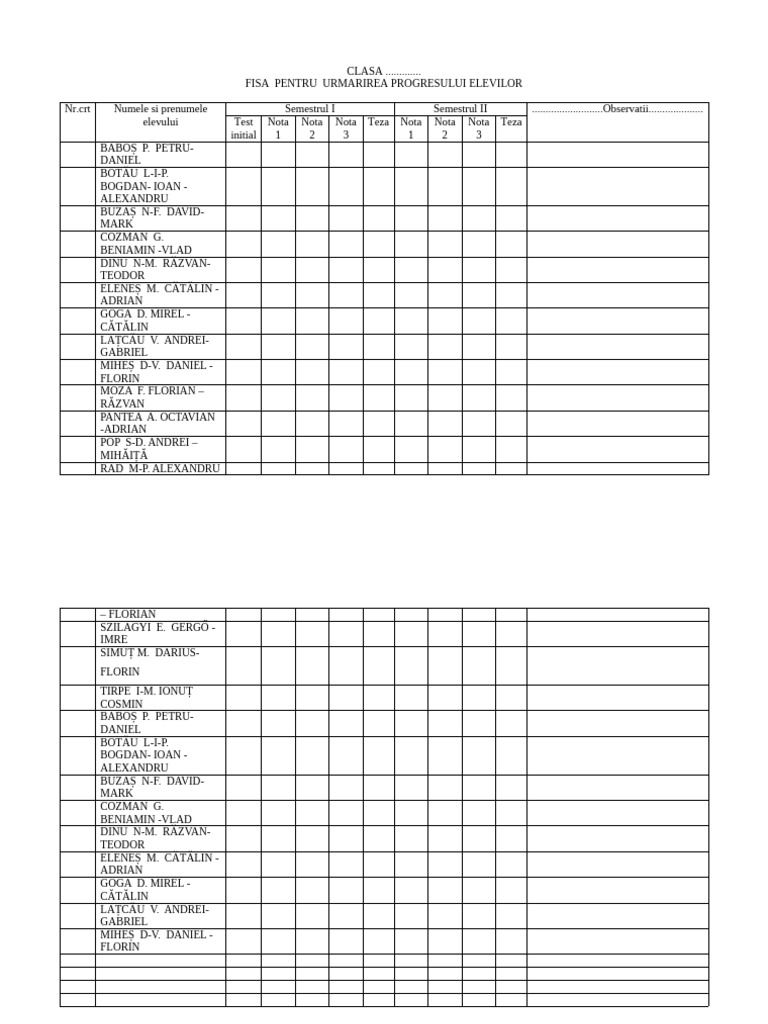 Fisa Urmarire Progres | PDF