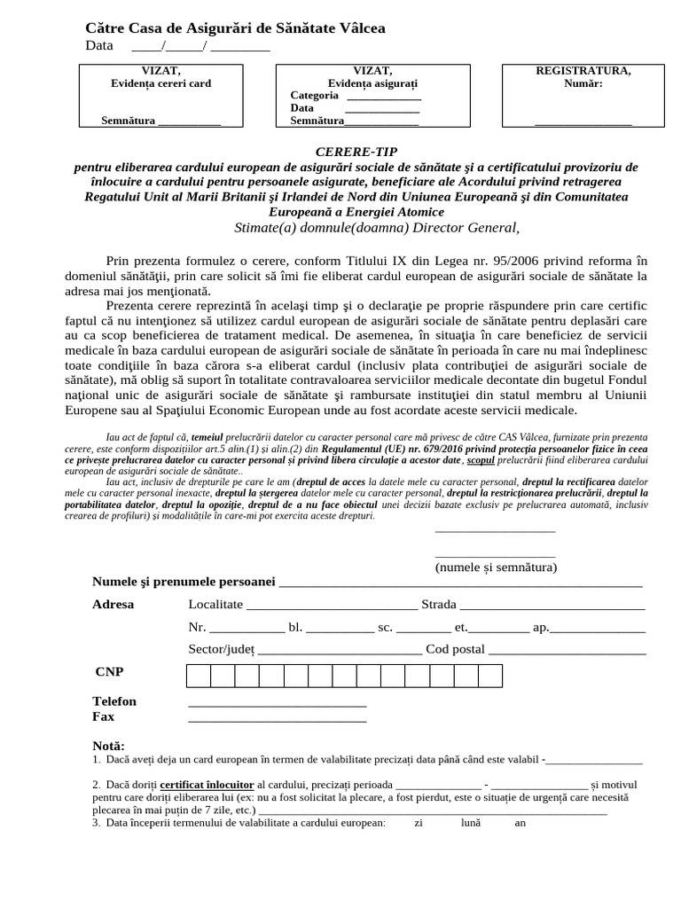 Cerere Eliberare Card EU - UK | PDF