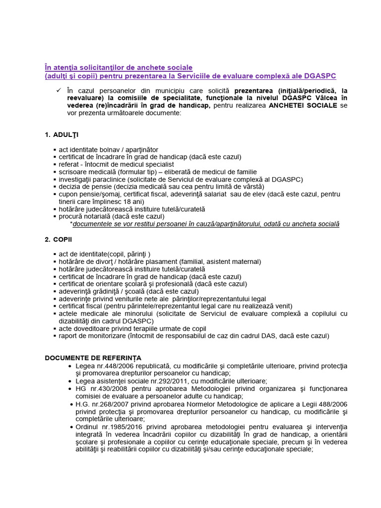 Eliberare Ancheta Socialea Pentru Obtinerea Certificatului de Handicap ...