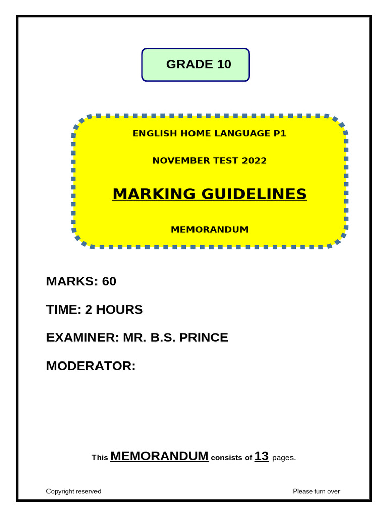 GR.10 English HL P1 - Nov. 2022 Memo Final | PDF | Elizabeth Ii