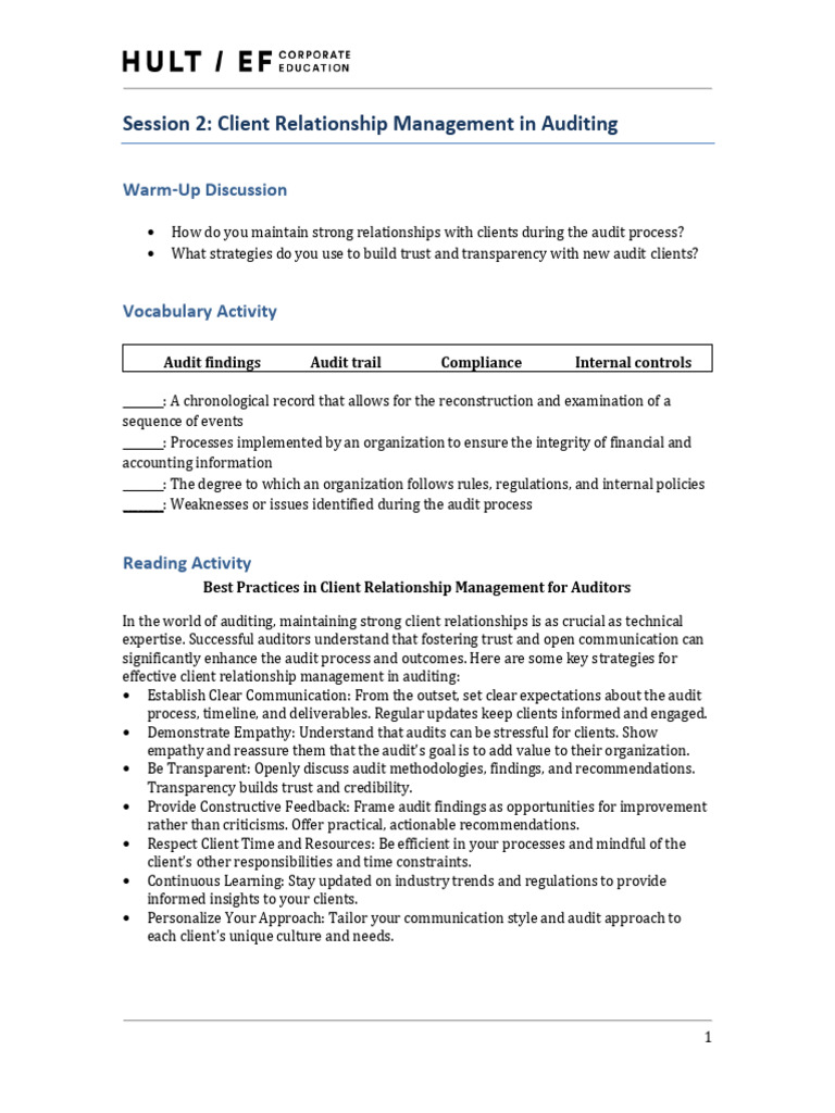 Session 2 Client Relationship Management in Auditing | PDF