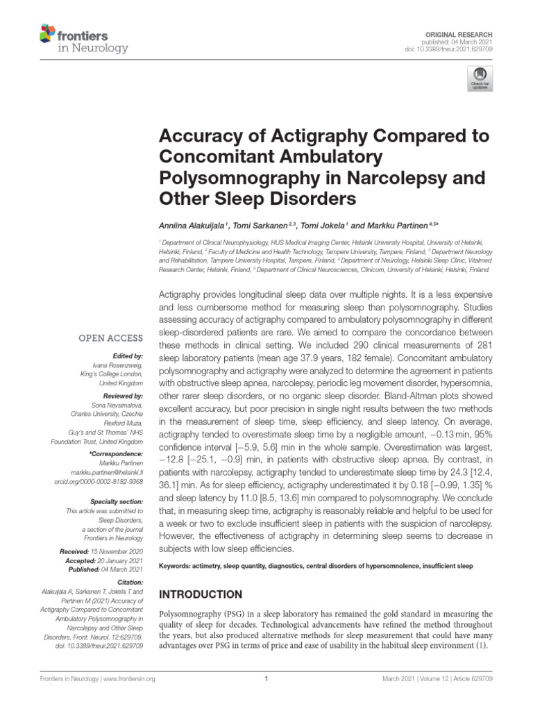 Accuracy of Actigraphy Compared To Concomitant Ambulatory ...