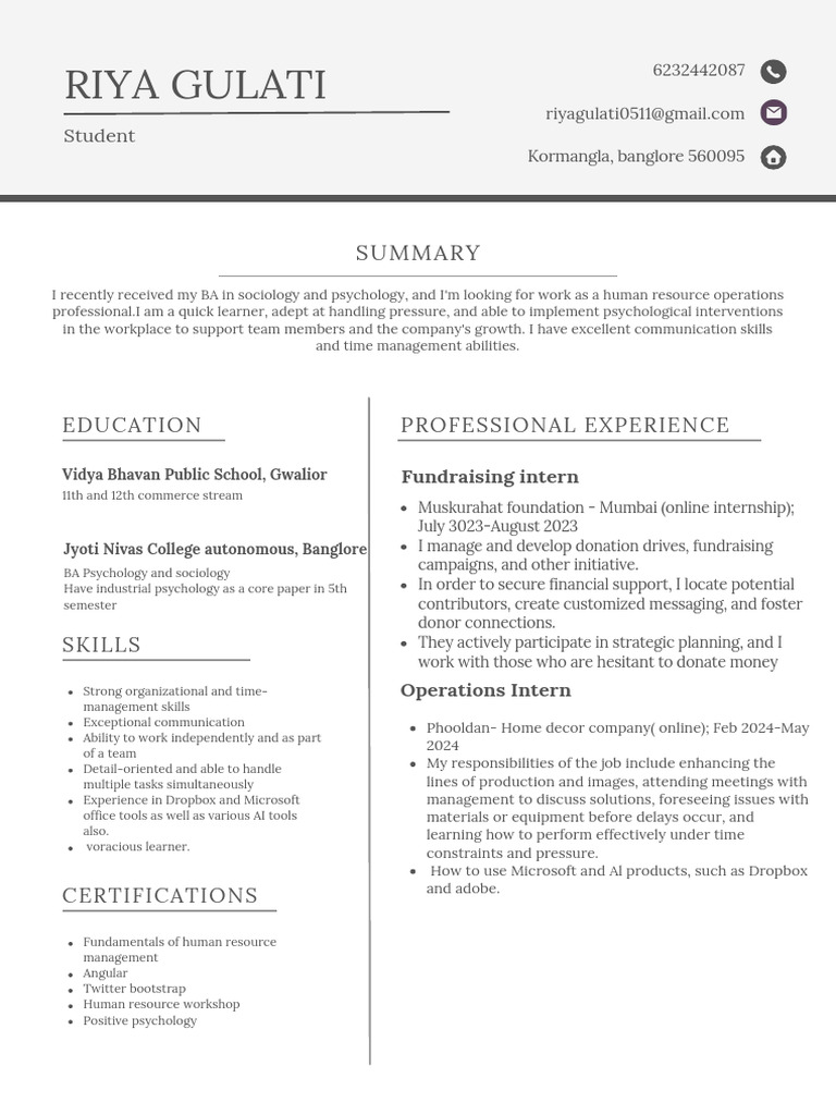 Riya Gulati Resume | PDF
