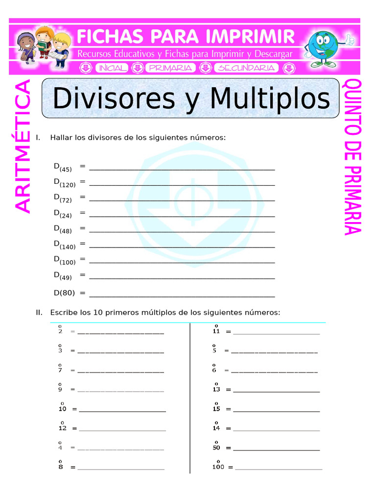 Divisores y Múltiplos para Quinto de Primaria | PDF