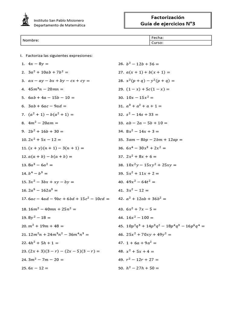 Guía Factorización N°3 | PDF