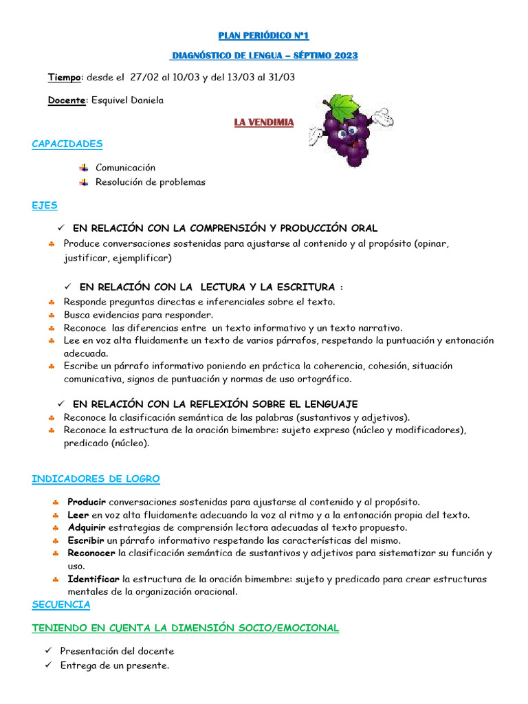 Diagnóstico 7mo LENGUA | PDF