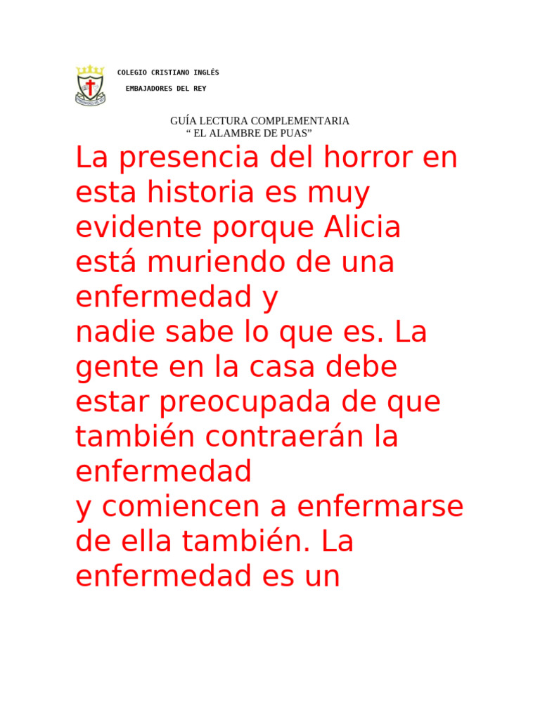 GUÍA LECTURA COMPLEMENTARIA 7 Alambre de Puas | PDF