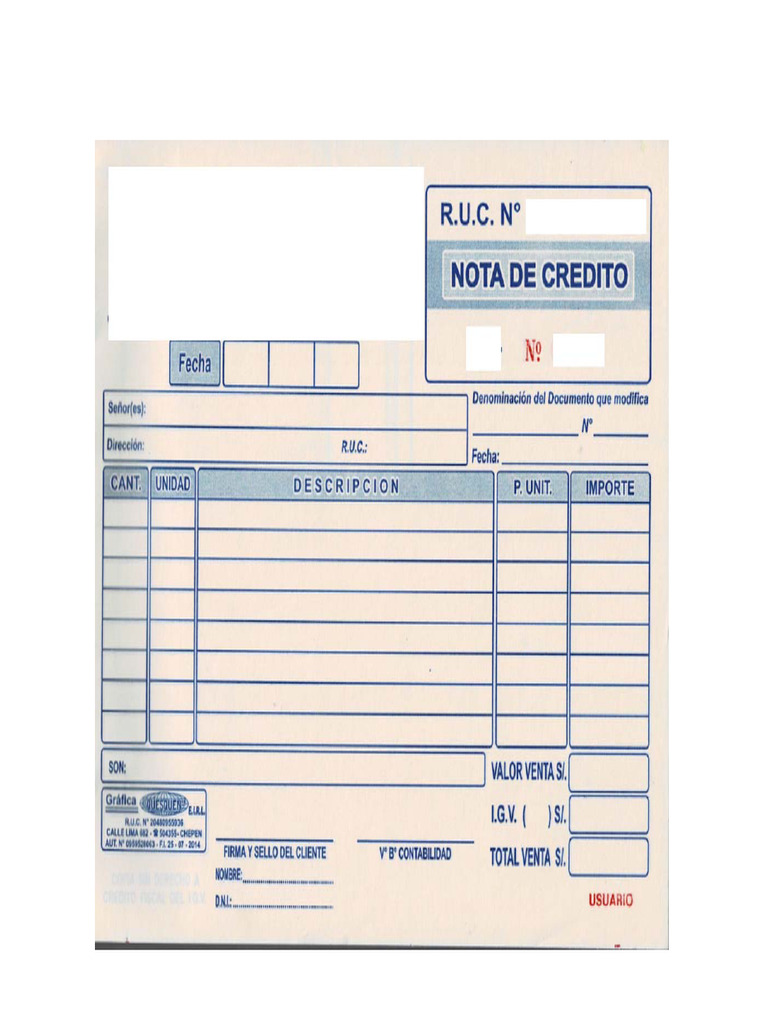 Form. Nota de Credito | PDF