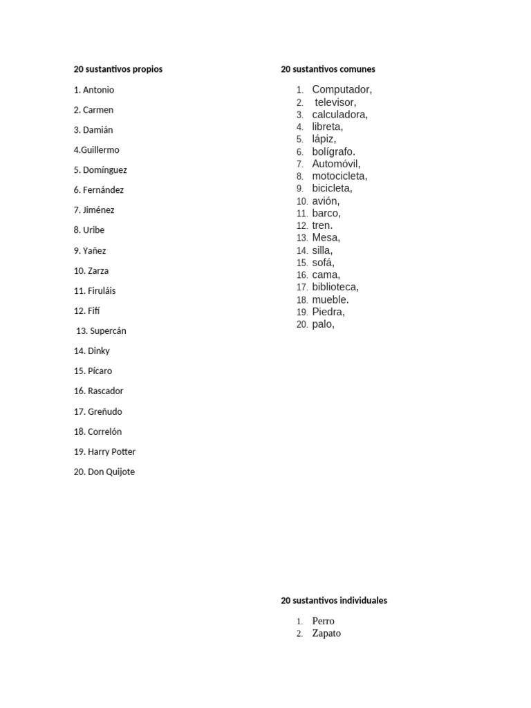 20 sustantivos propios | PDF