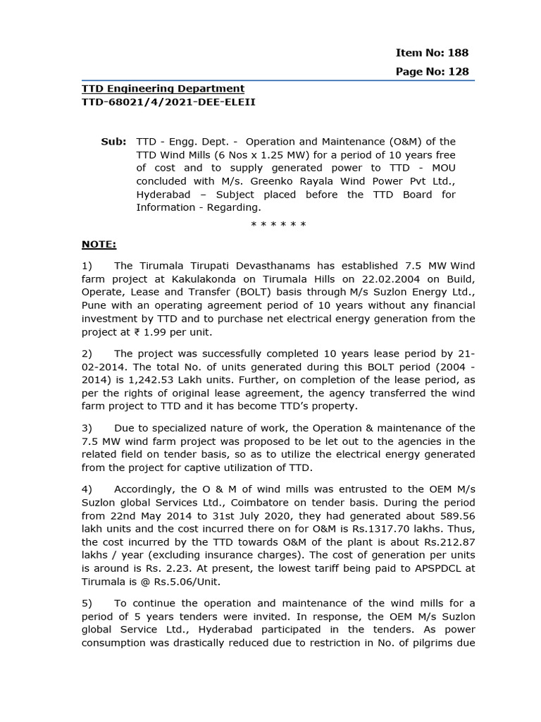 TTD Engineering Department TTD-68021/4/2021-DEE-ELEII: Item No: 188 ...