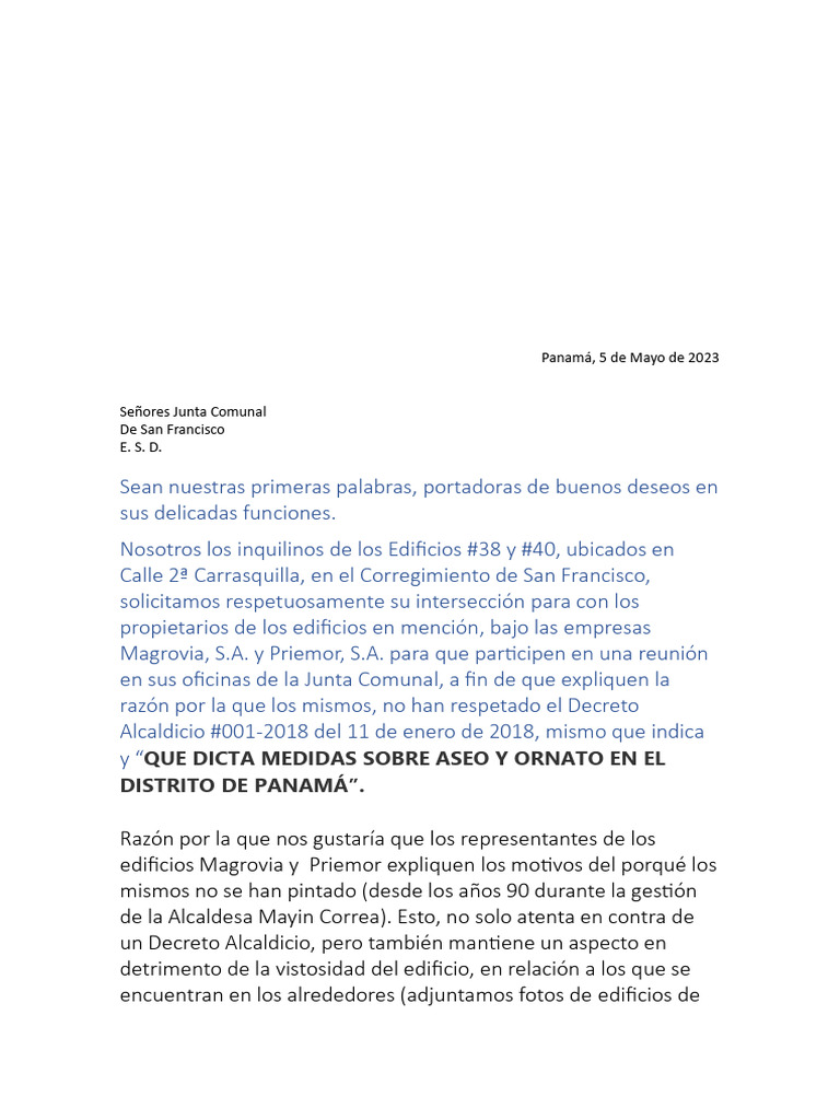 Carta A Junta Comunal PDF | PDF