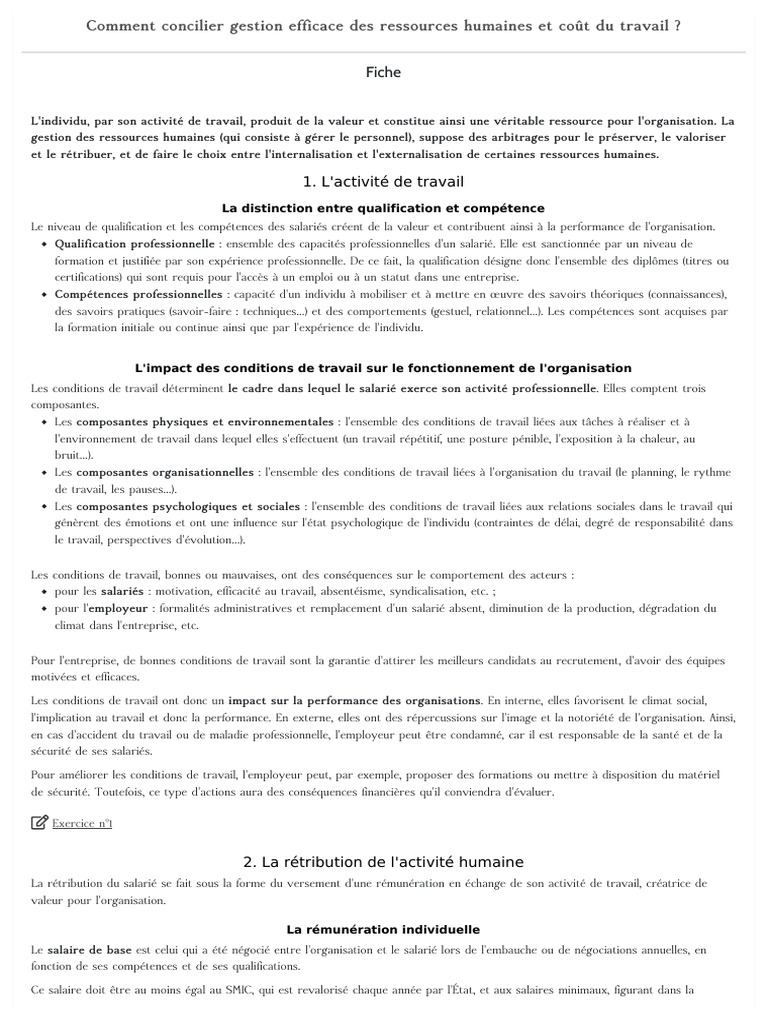 Comment Concilier Gestion Ressources Humaine Efficace Et Cout Du ...