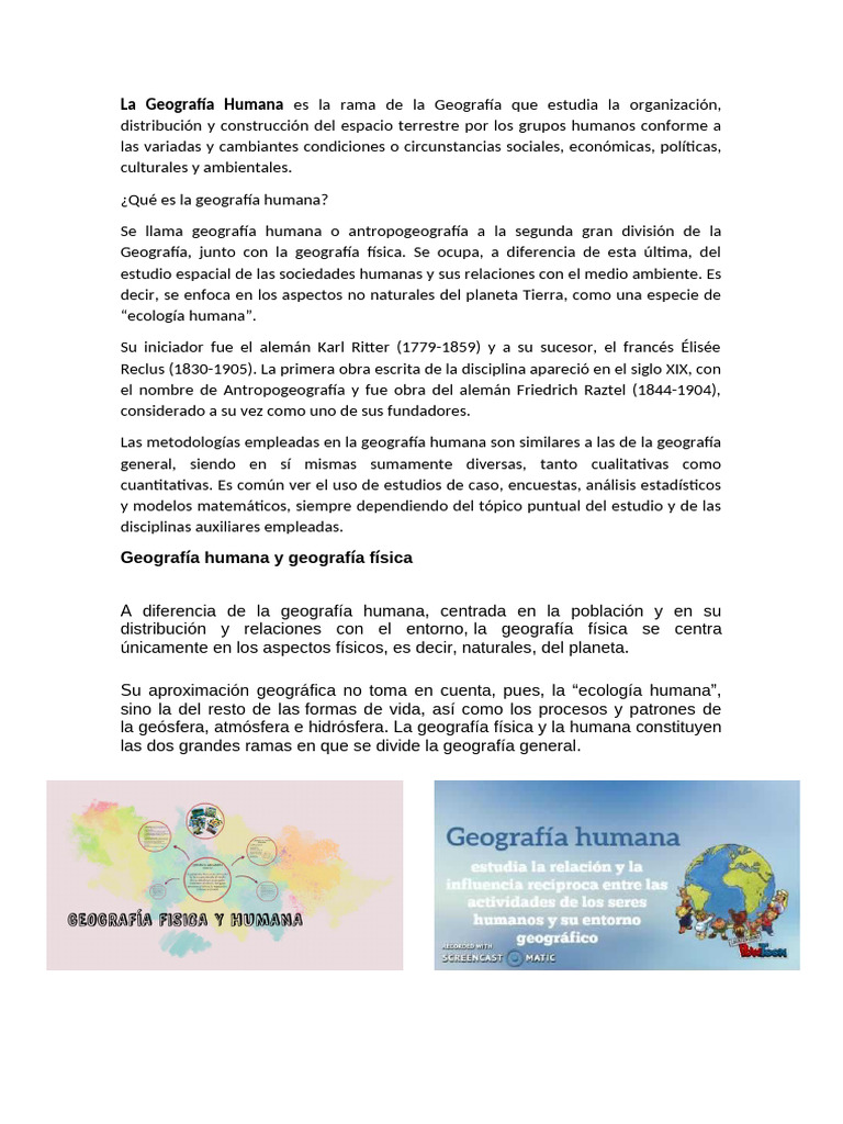 La Geografía Humana y Fisica | PDF