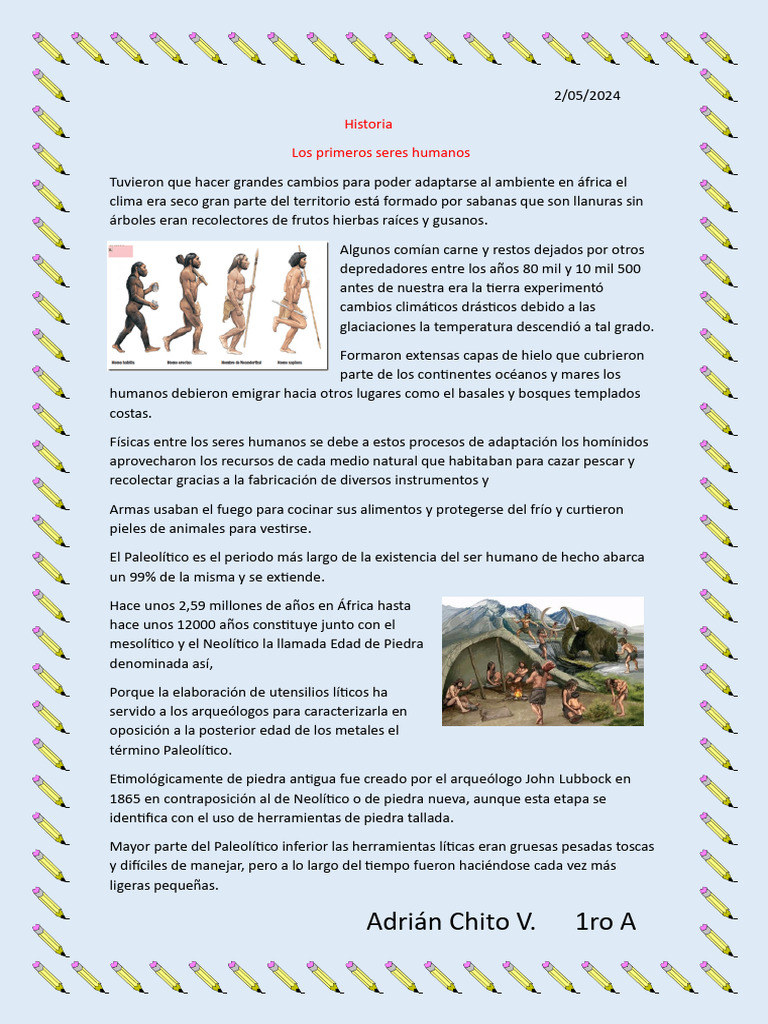 Adrián Chito V. 1ro A: Historia Los Primeros Seres Humanos | PDF