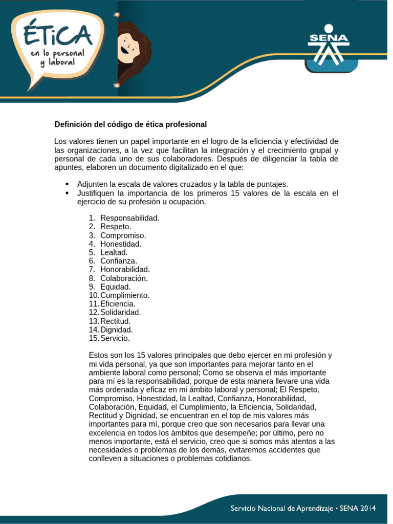Código de Ética Profesional - Escala de Valores | PDF
