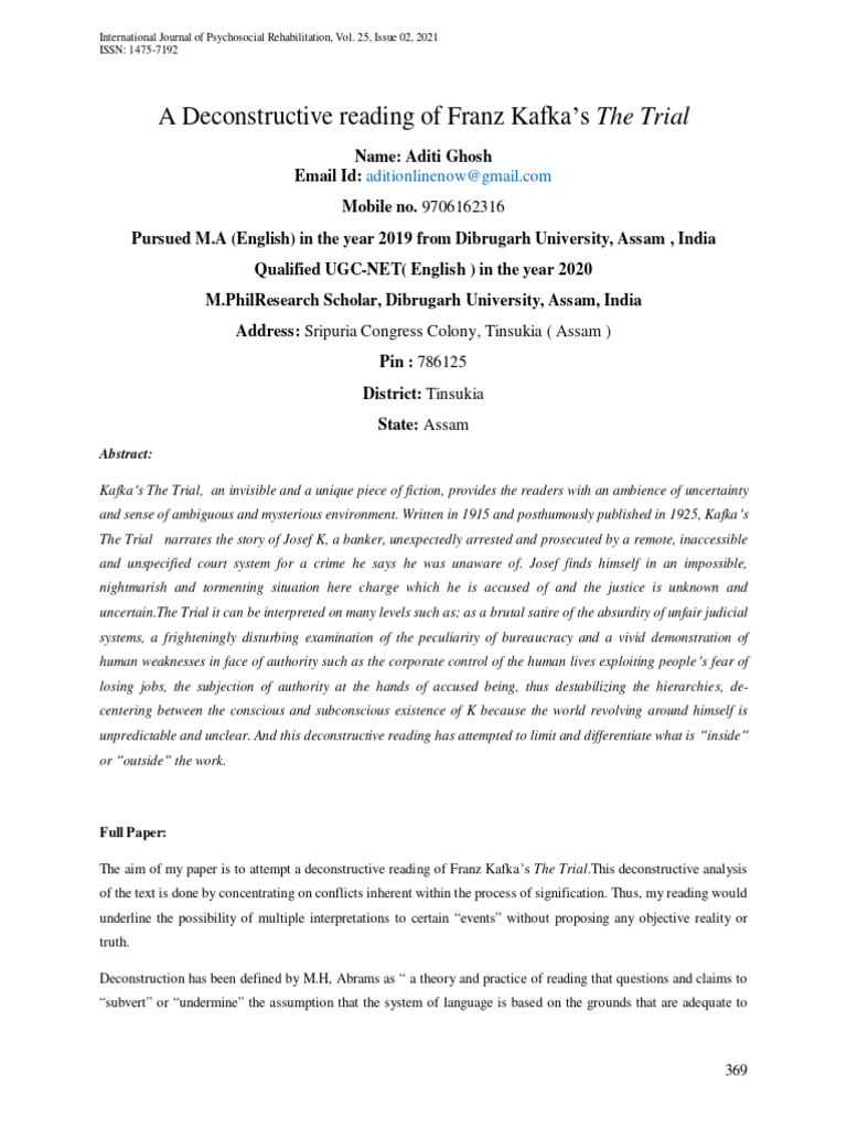 A Deconstructive Reading of Franz Kafka | PDF