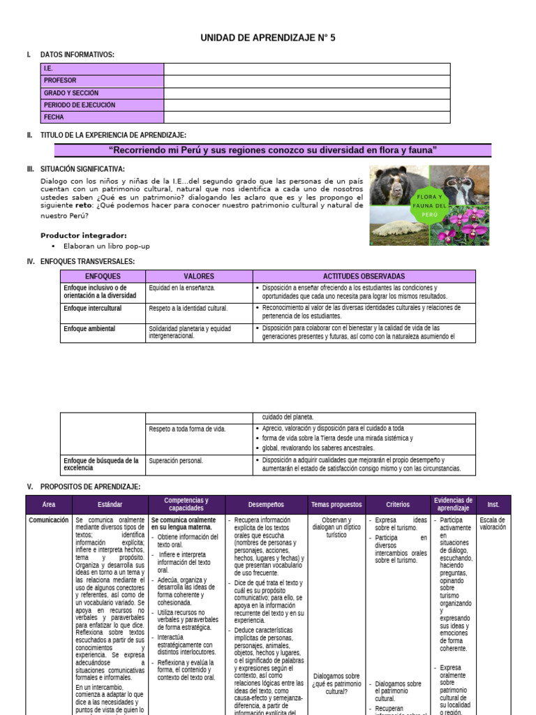 2° Grado - Unidad de Aprendizaje - N°05 | PDF