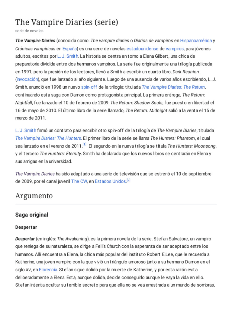The Vampire Diaries (Serie) - Wikipedia, La Enciclopedia Libre | PDF