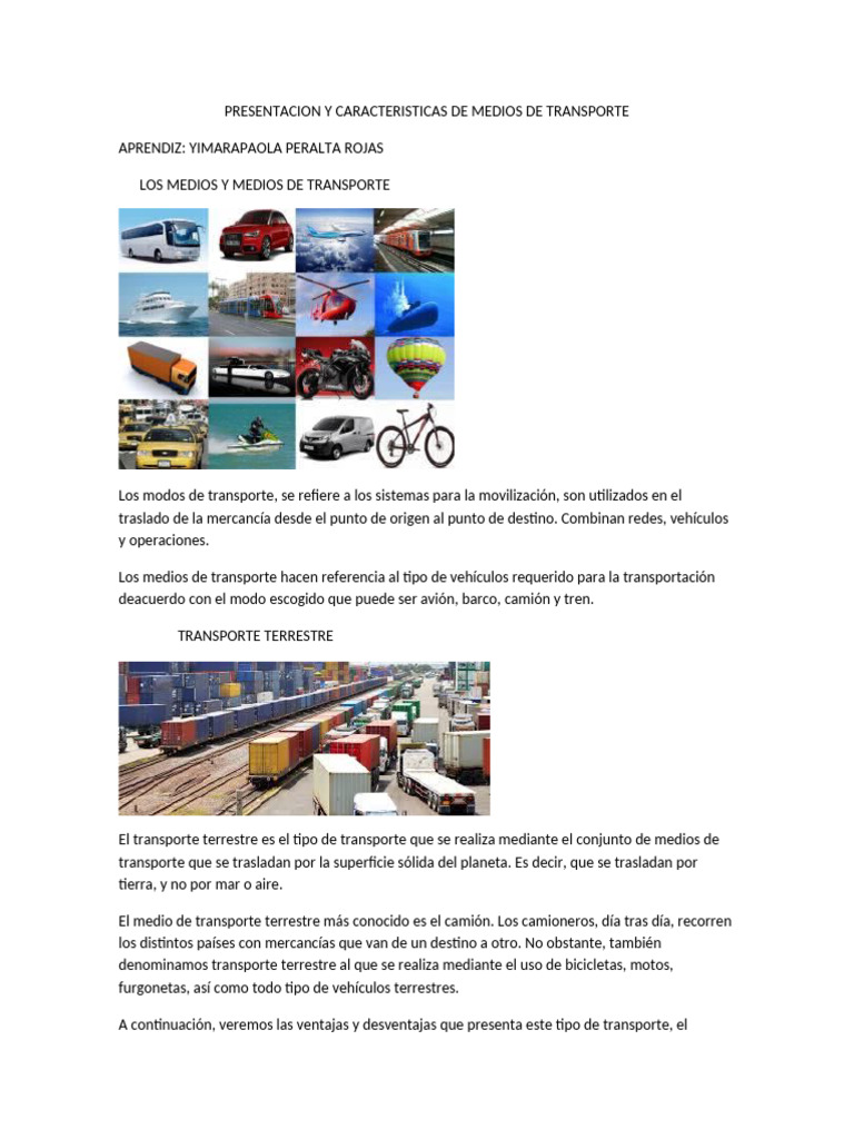 MEDIOS DE TRANSPORTE Terrestes Acuaticos Etec | PDF