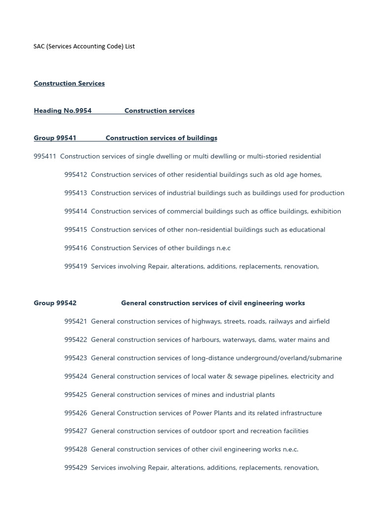 SAC Code List | PDF