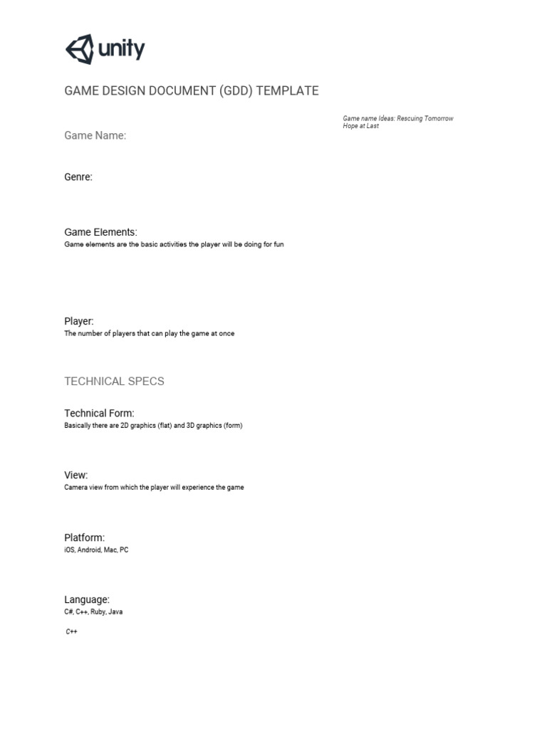 Game Design Document Template | PDF