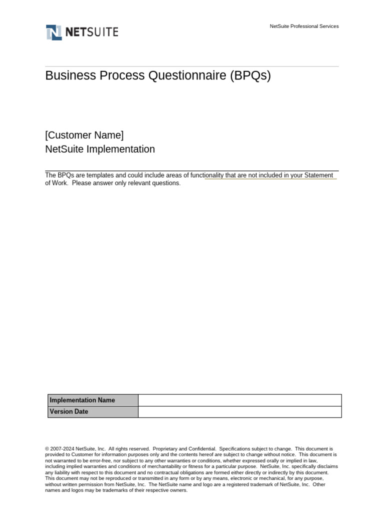 NetSuite+BPQ Template Version 2012 1 | PDF