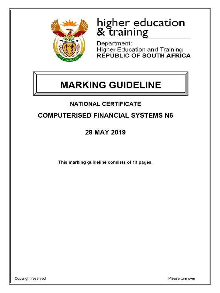 N6 Computerised Financial Systems June 2019 Memorandum | PDF