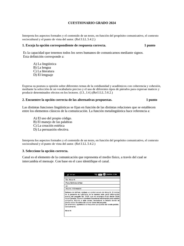Cuestionario Grado 2024 | PDF
