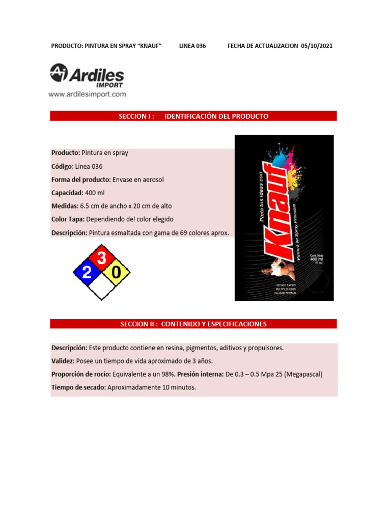 MSDS Pinturas Knauf Spray Actual | PDF