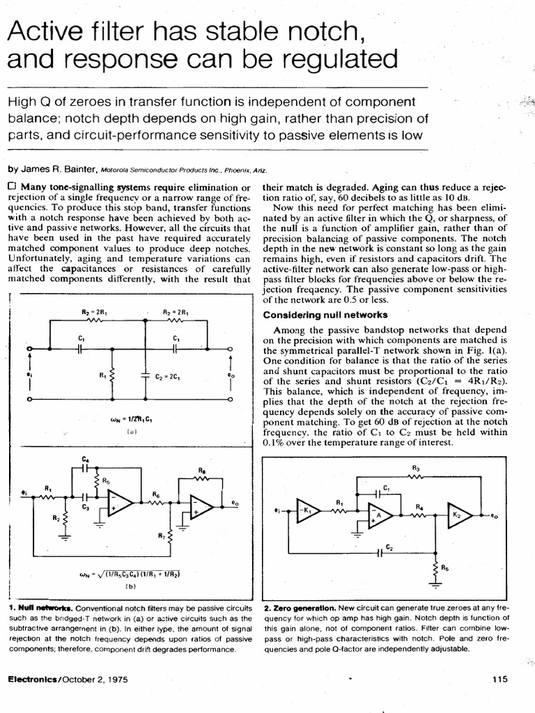 Active Notch Filter (Bainter) | PDF