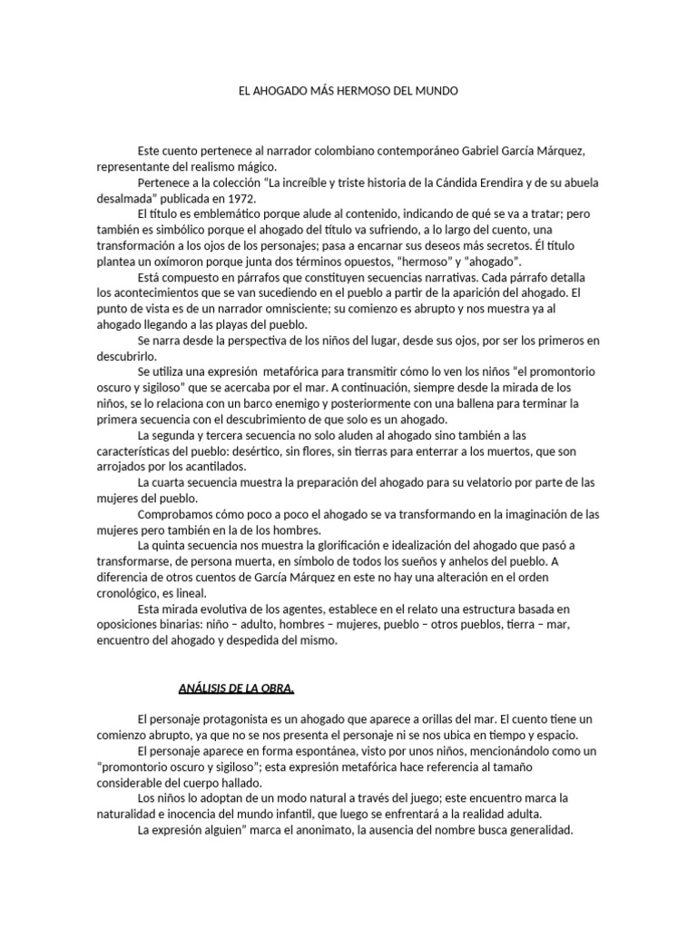 El Ahogado Más Hermoso Del Mundo. G. García Márquez. | PDF