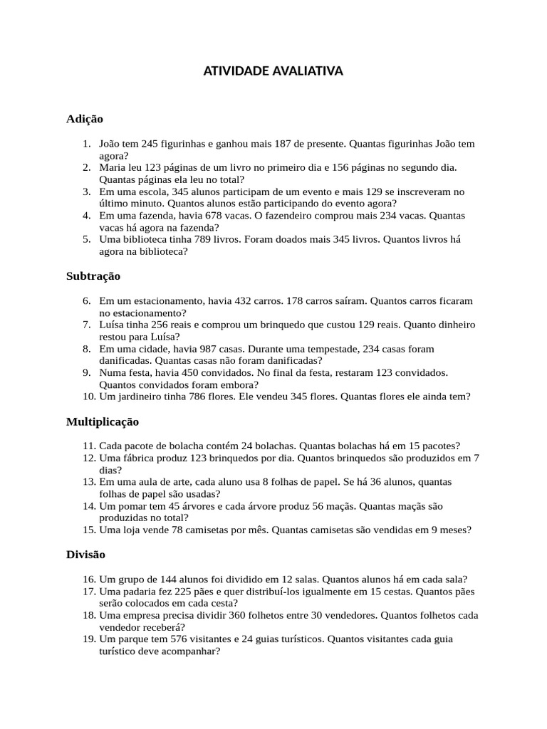 ATIVIDADE AVALIATIVA - Docx EJA 1 | PDF