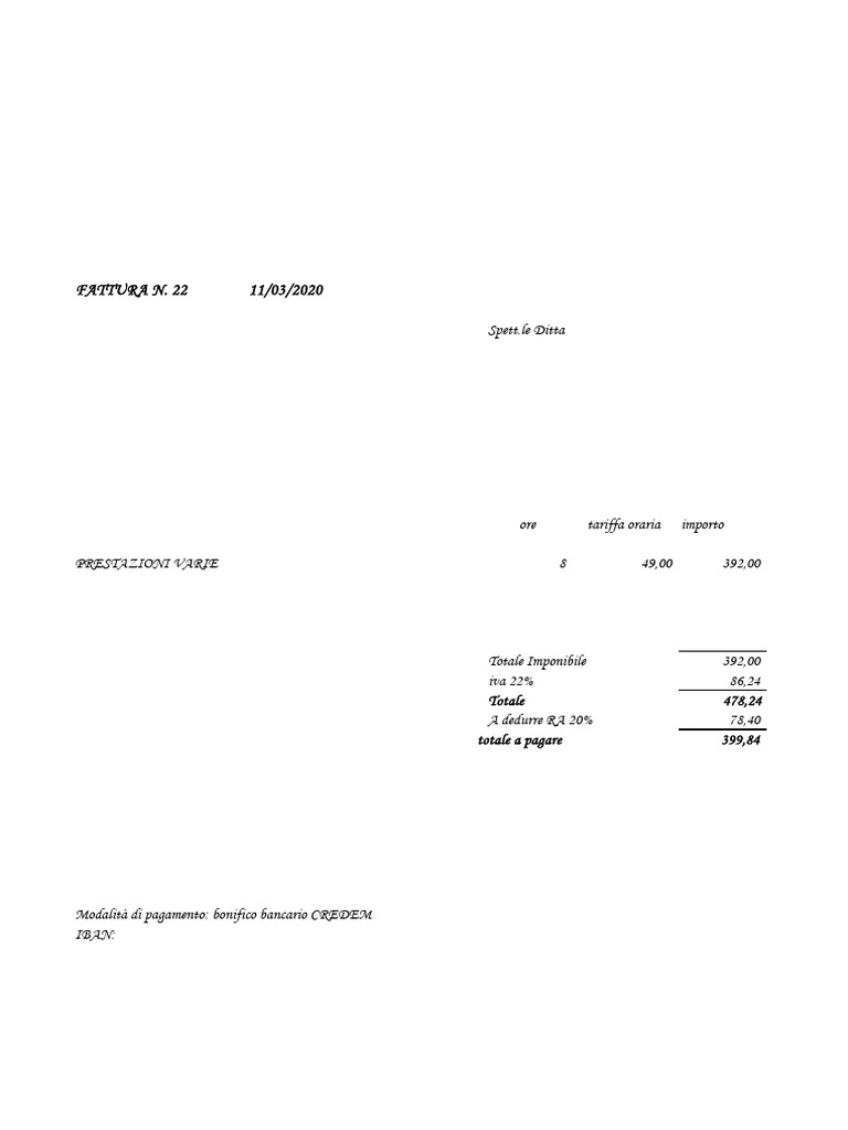 3 Fattura Regime Ordinario Esempio | PDF