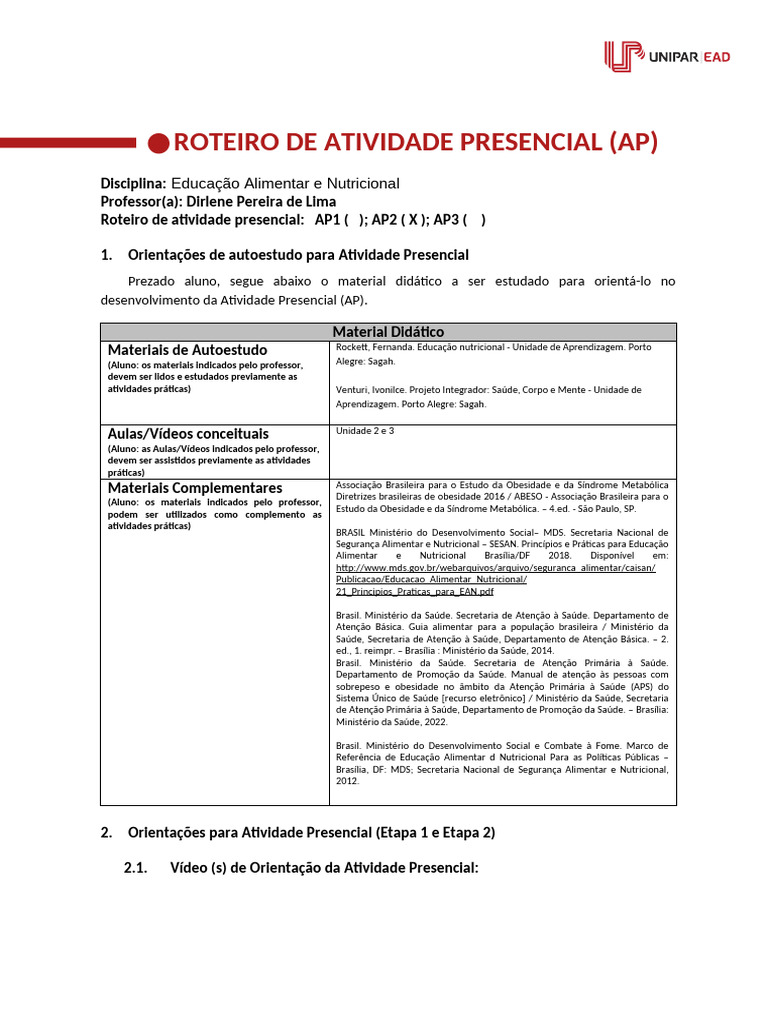 2024 Roteiro Atividade Presencial-AP2 ALUNO | PDF
